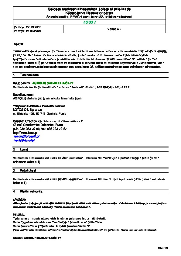 Teräketjuöljy AGROLIS SAHOILLE (ISO VG 80) 1L, Lotos Oil | Stokker ...