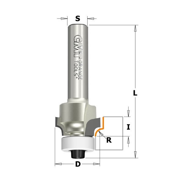 ROUNDOVER BIT WITH BEARING "DP" S=8 D=18.7x8x53 R3 DX, CMT - Router ...