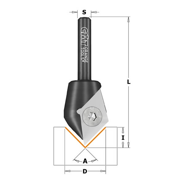 90° V-GROOVING & SIGNMAKING ROUTER BIT HW Z2 S=6,35 D=23x1, CMT ...