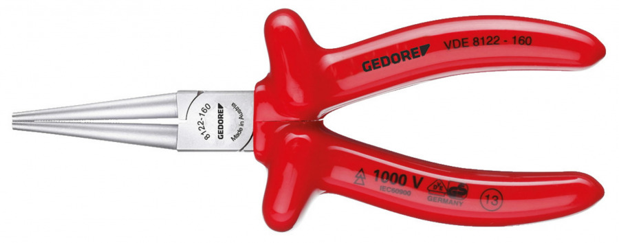 VDE Round nose pliers with VDE dipped insulation 180mm, Gedore ...